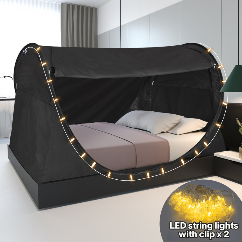Combo: Alvantor Privacy Bed Tent with LED String Lights- Ideal for Bet