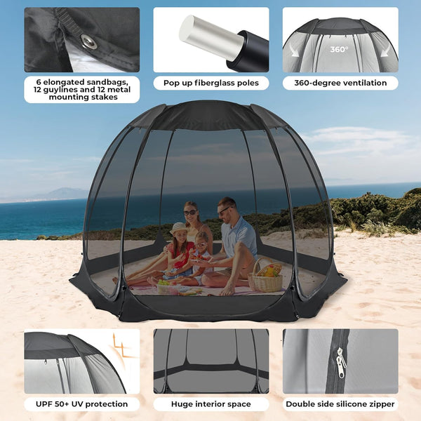 Alvantor Screen House Gazebo, 4-6 Person Pop Up Igloo Screened Canopy