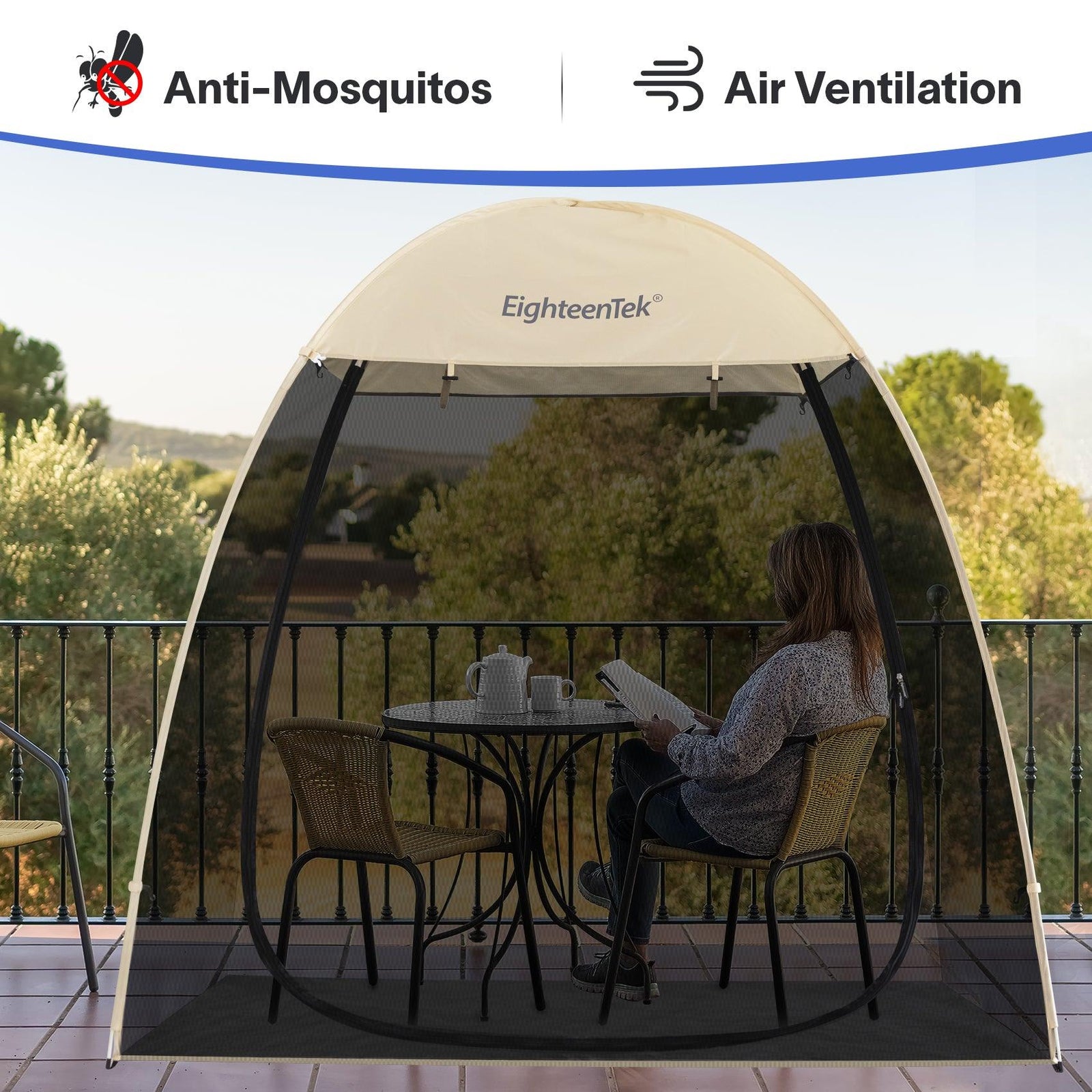 EighteenTek 7'x4' Pop Up Bug Free Screen House Tent For Balcony